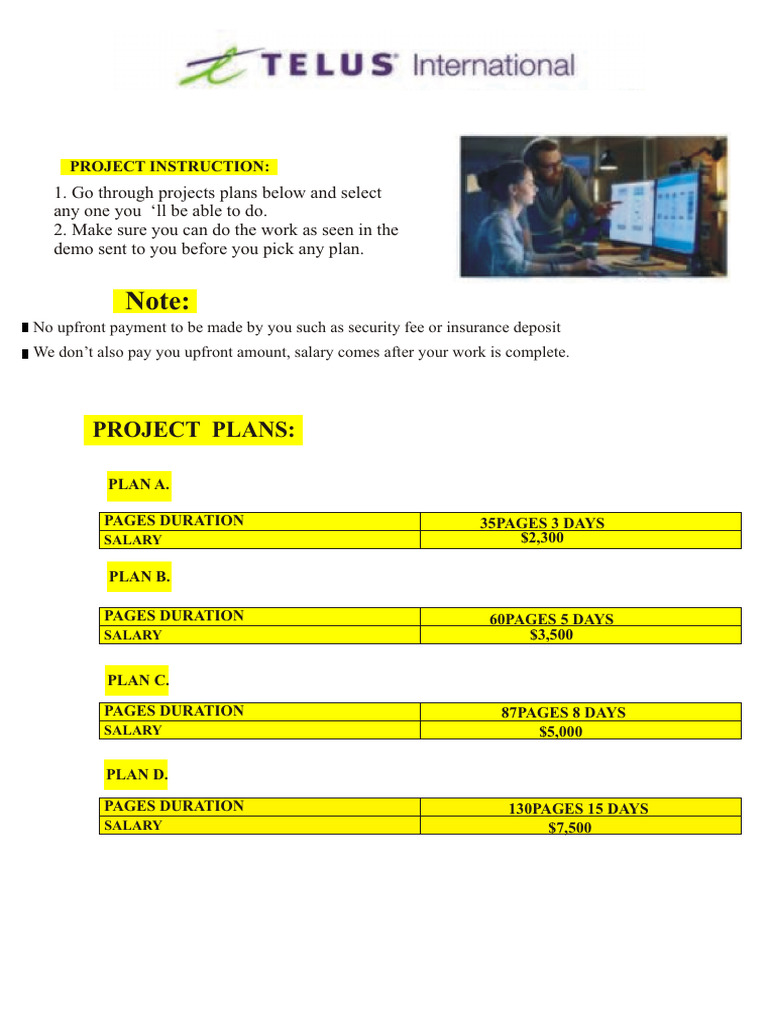 Telus Project Plans and Salary Details | PDF