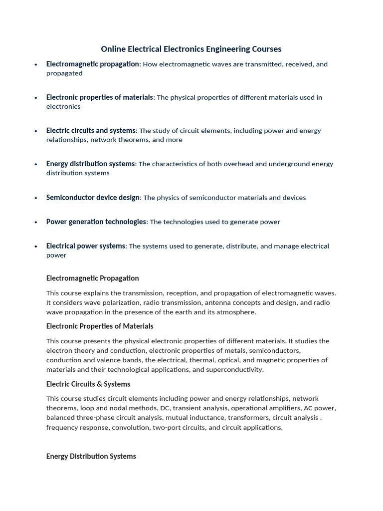 Online Electrical Engineering Courses | PDF | Semiconductors | Electricity