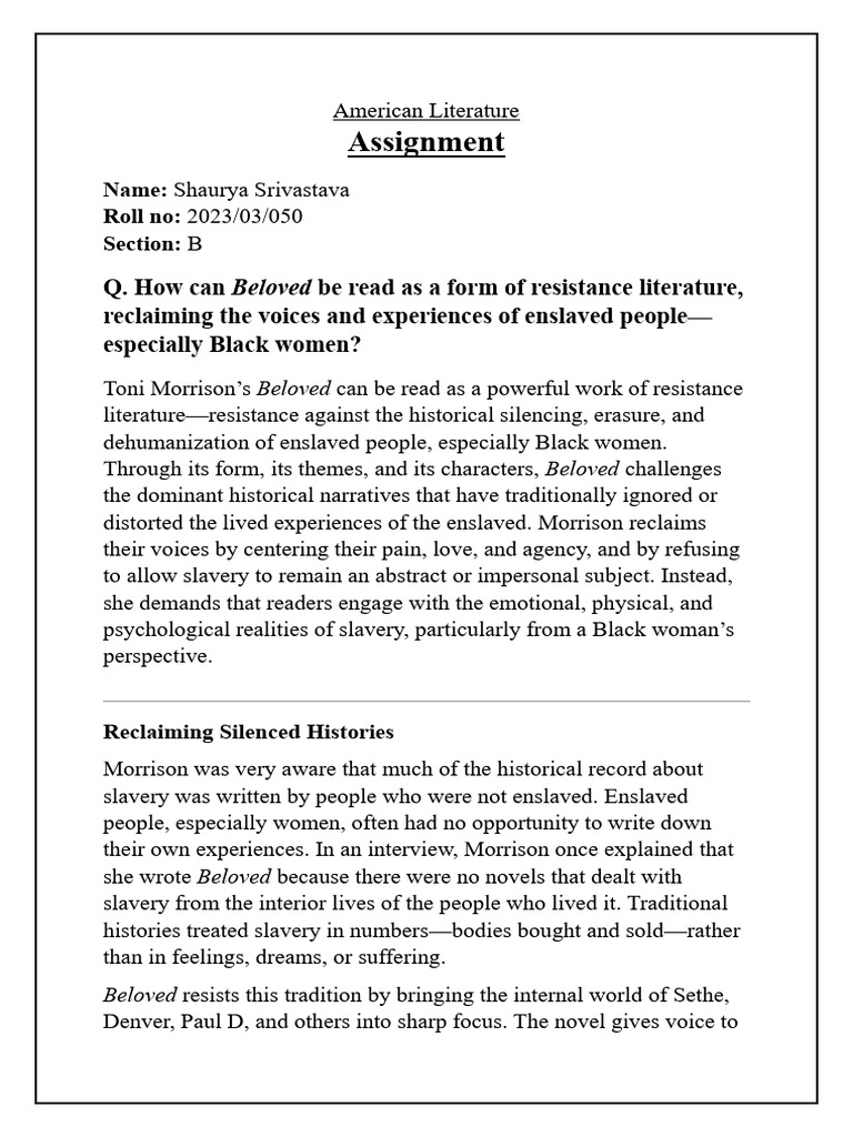 American Literature - Assignment | PDF