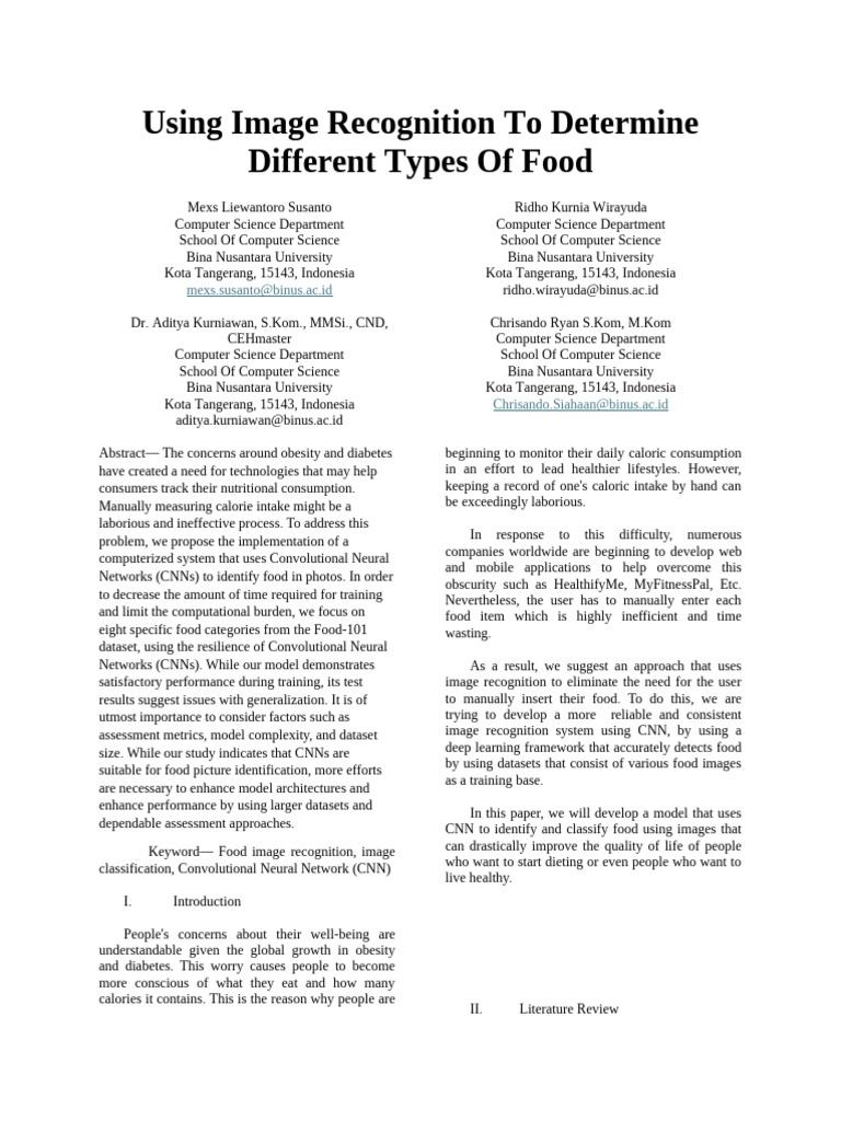 Using Image Recognition To Determine Different Types Of Food | PDF ...