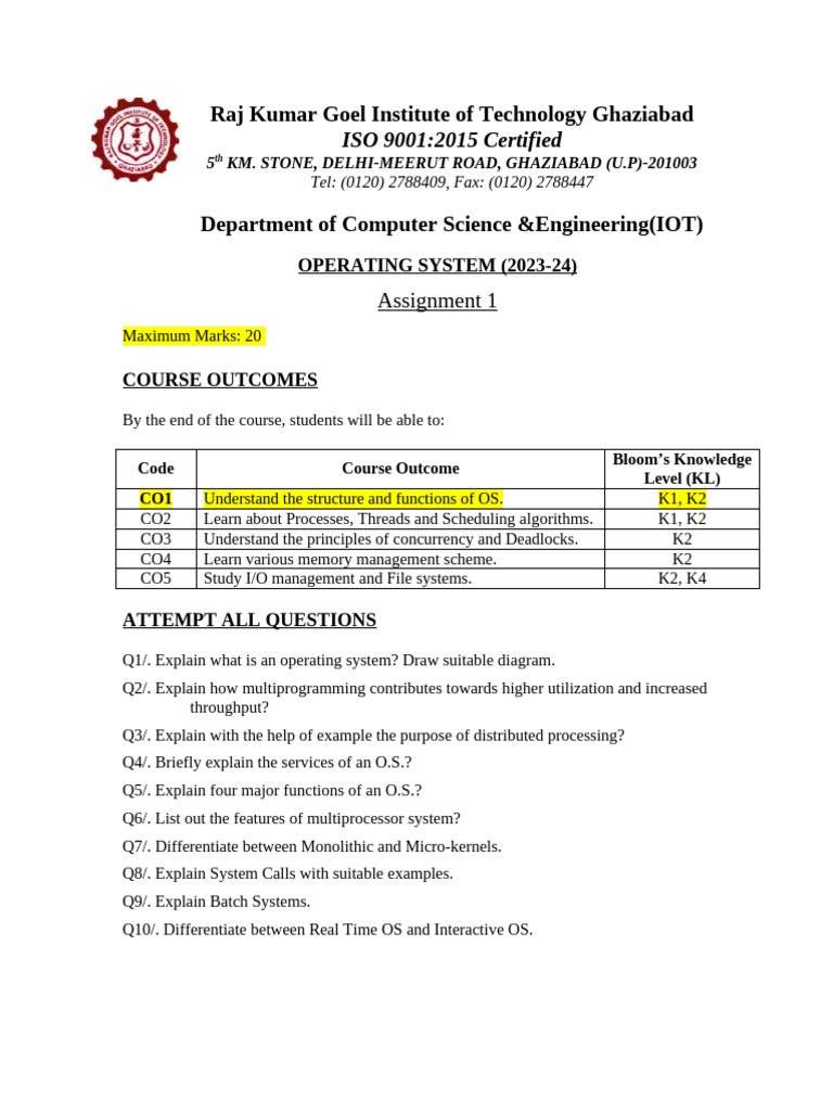 OS Assignment 1 | PDF