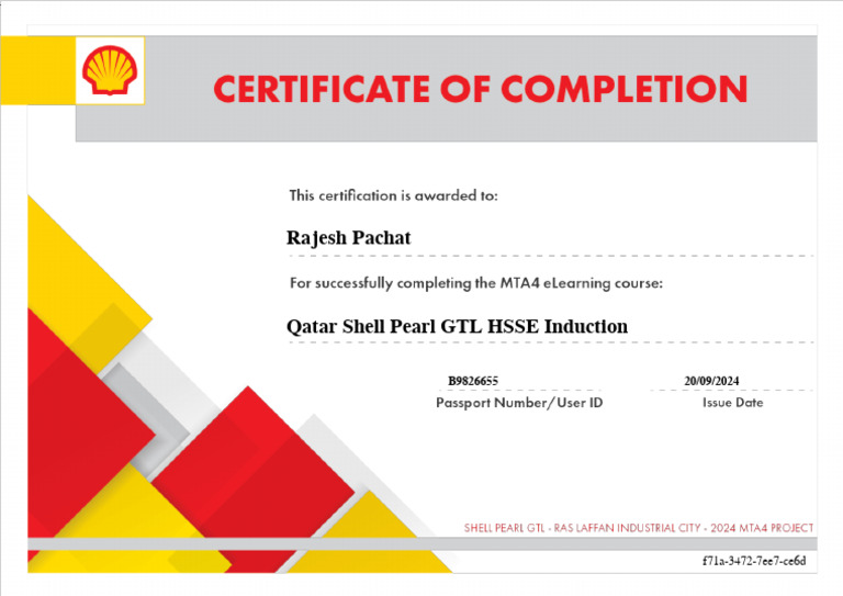 Certification Qatar Shell Pearl GTL HSSE Induction B9826655 | PDF