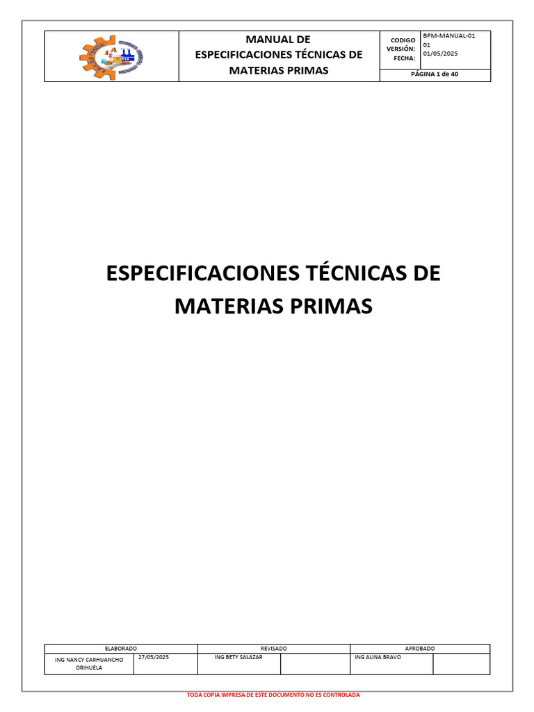 Especificaciones Técnicas de Materia Prima | PDF | Productos lácteos ...