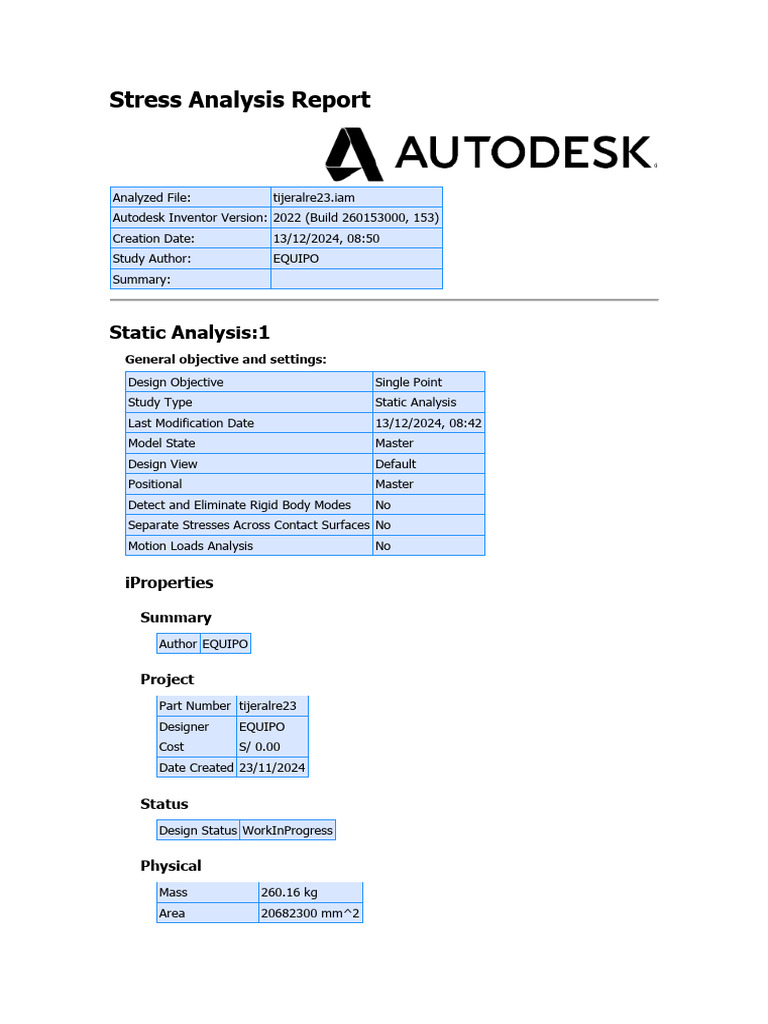 Tijeralre23.Iam Stress Analysis Report 23-11-2024 | PDF | Strength Of Materials | Yield ...
