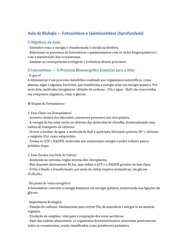 Fotossintese Quimiossintese | PDF | Fotossíntese | Química