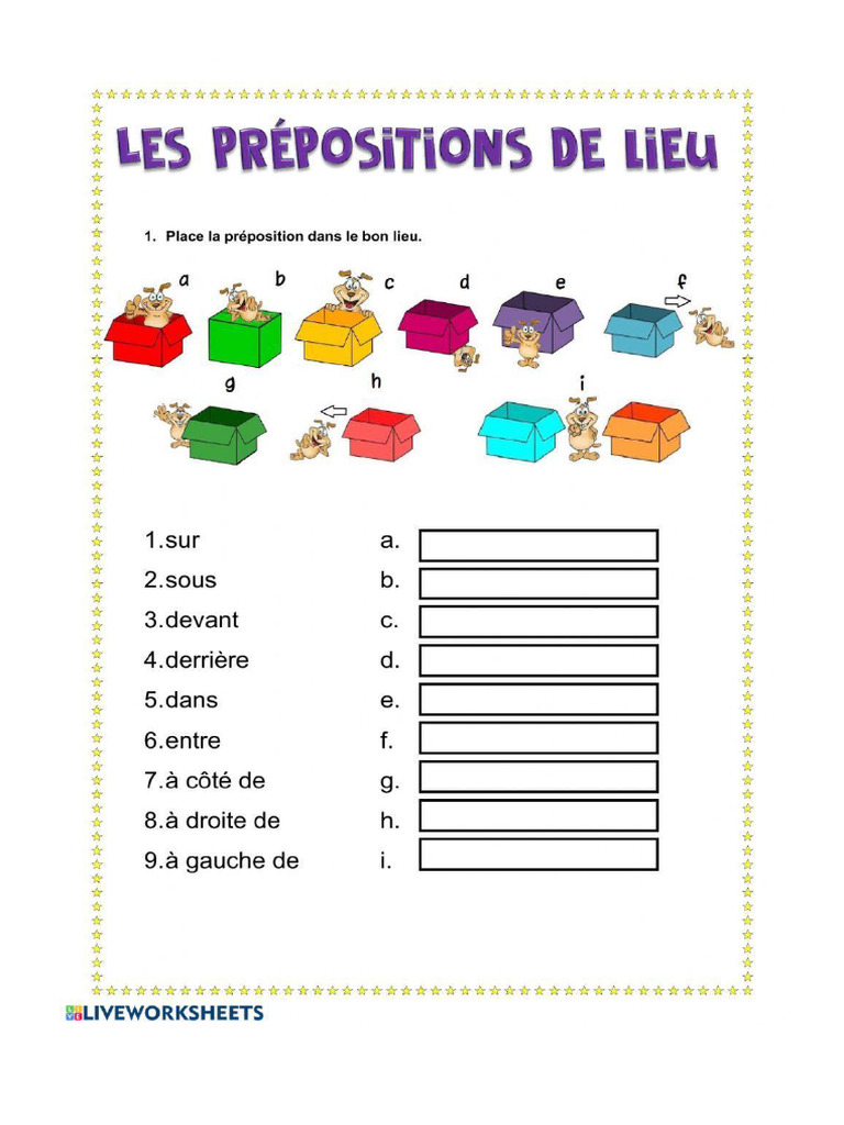 Worksheet - Les Prépositions de Lieu | PDF