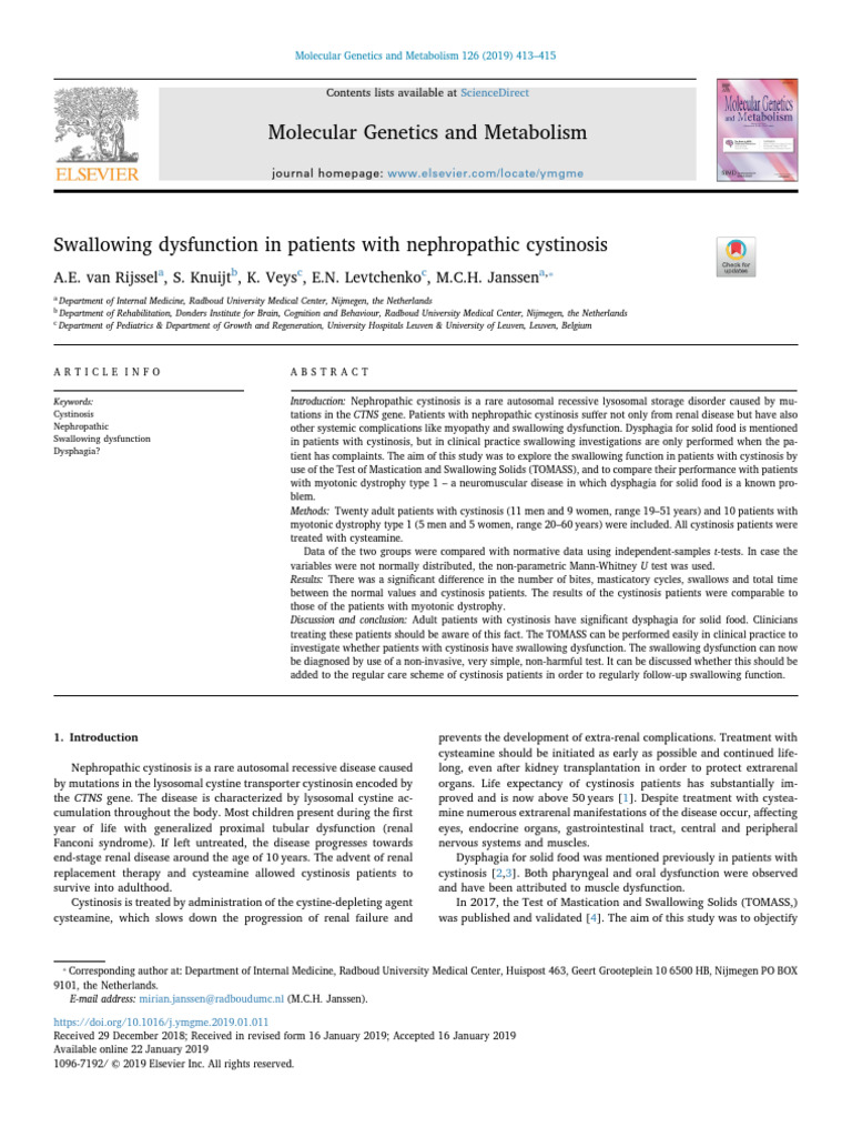 Swallowing Dysfunction in Patients With Nephro 2019 Molecular Genetics ...