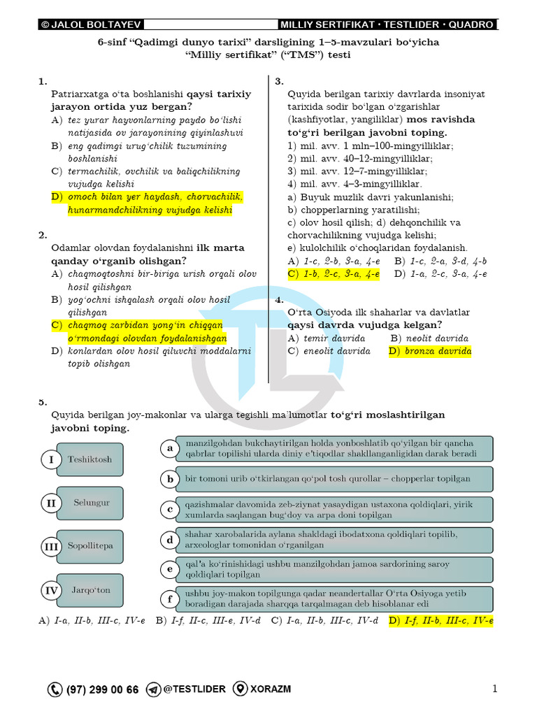 TMS (6 tarix. 1-5. Javobli | PDF