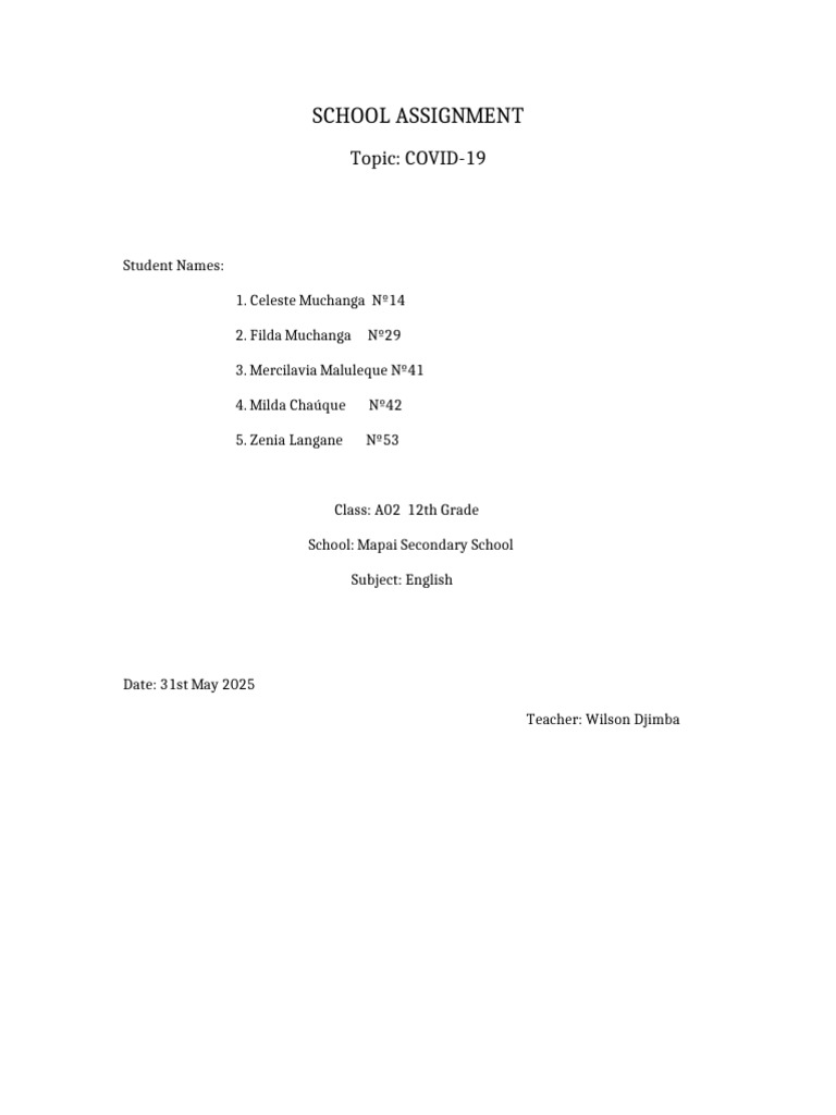 COVID-19 Assignment for Students | PDF | Infection | Public Health