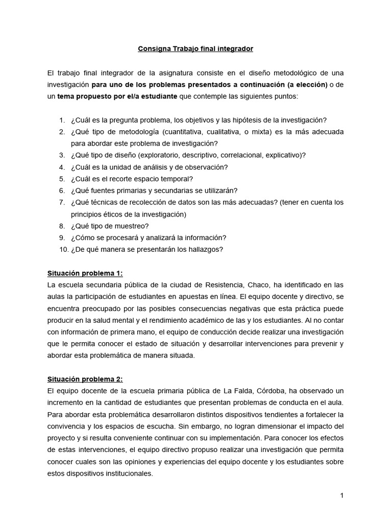Consigna Trabajo Final Integrador | PDF | Bibliografía | Science