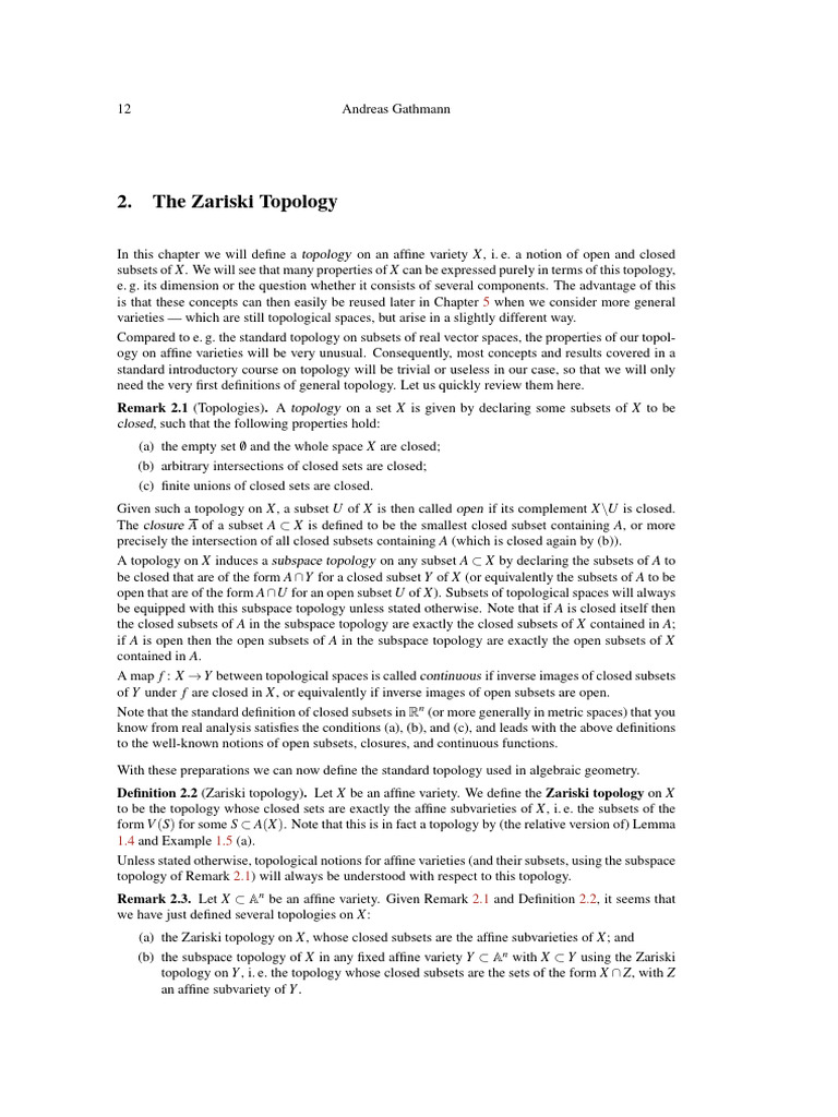 Zariski Topology and Irreducibility | PDF | Space (Mathematics) | Ring ...