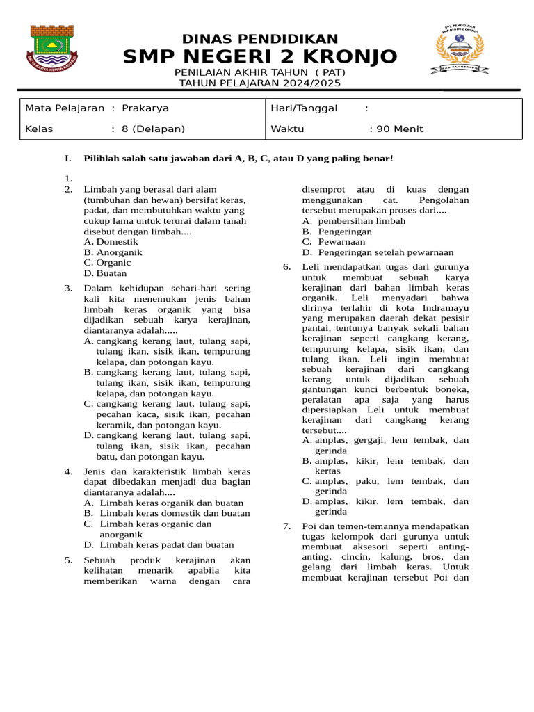 Soal PAT Prakarya Kelas 8 | PDF