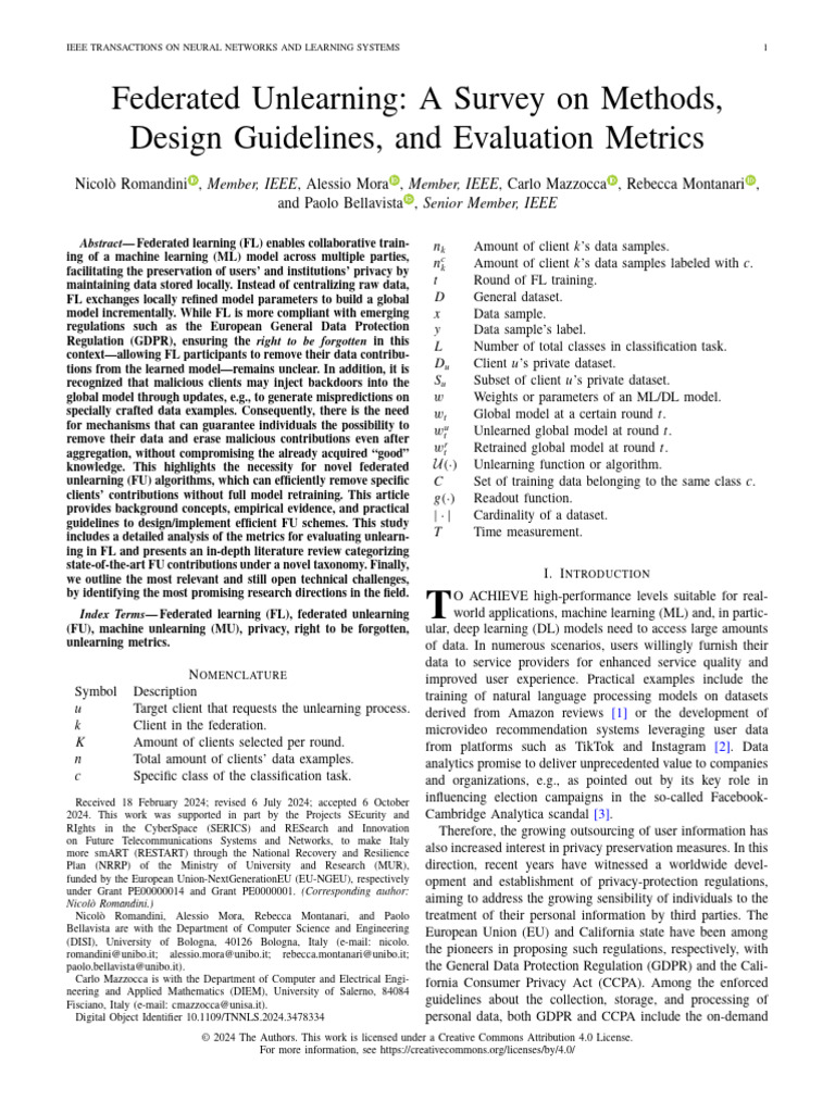 Federated Unlearning A Survey On Methods Design Guidelines and Evaluation Metrics | PDF | Data ...