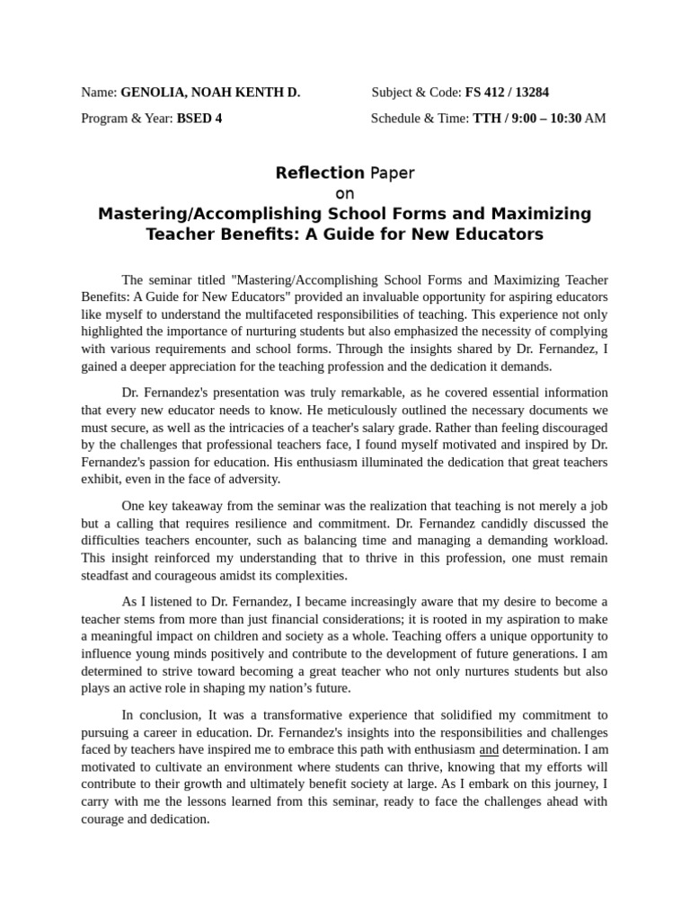 Reflection On 3rd Seminar | PDF | Teachers | Social Psychology