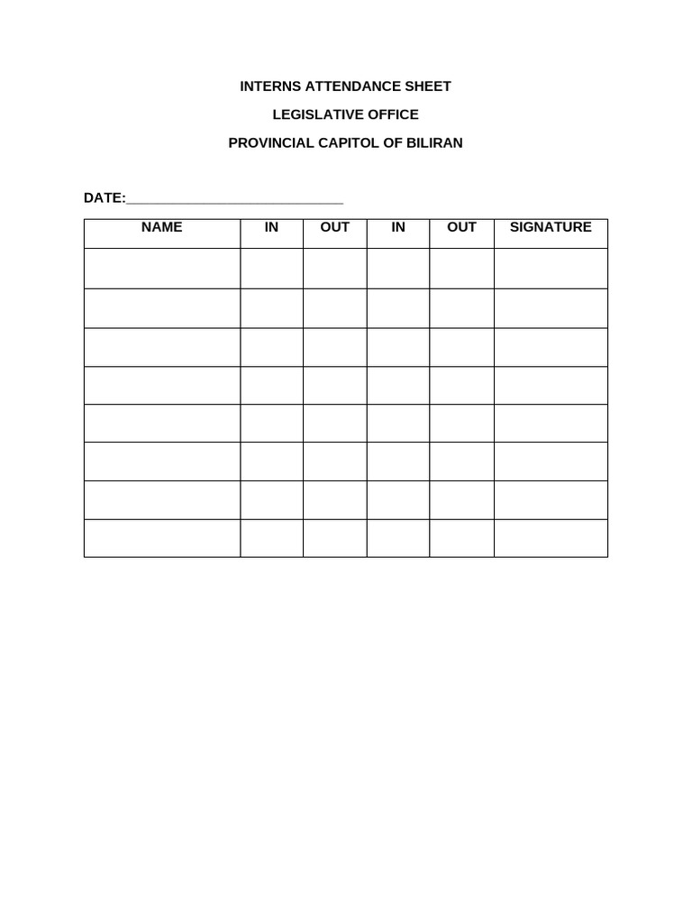 Internship Attendance Sheet Format | PDF