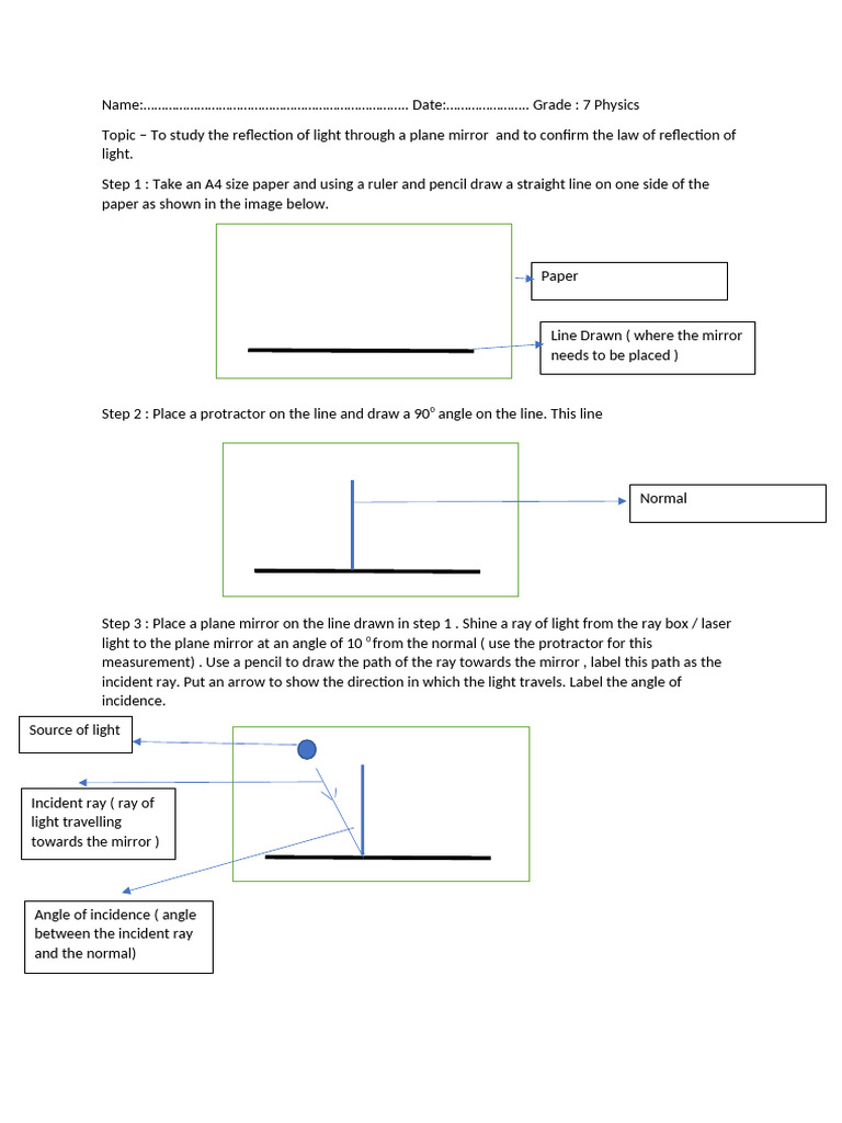 Grade 7 - Physcis - Reflection of Light Through A Plane Mirror | PDF ...