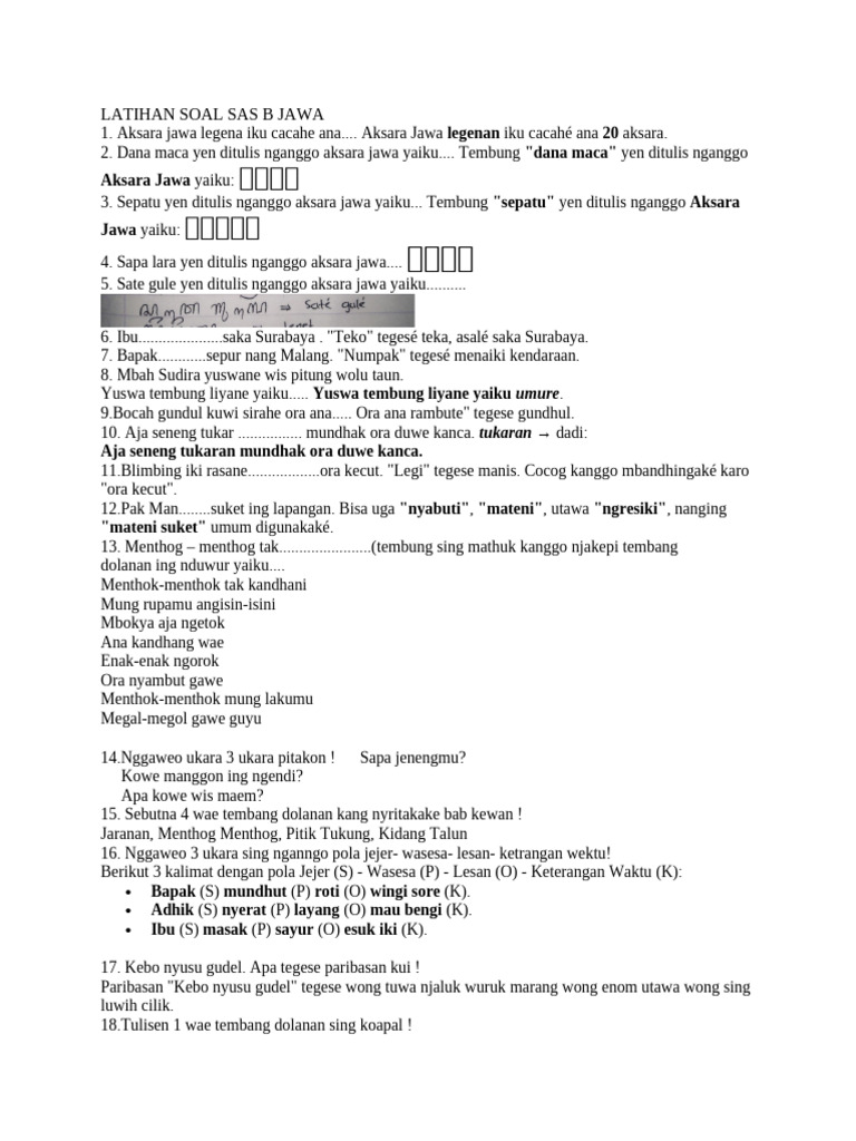 Latihan Soal Sas B Jawa | PDF