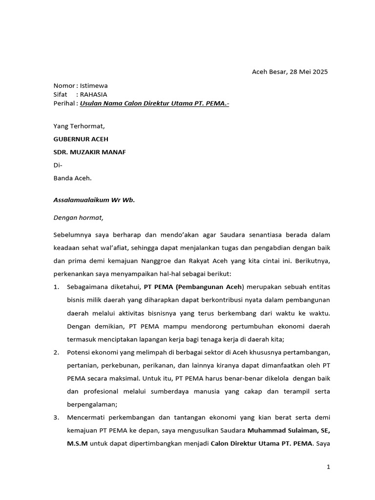 Surat PT PEMA - Final | PDF