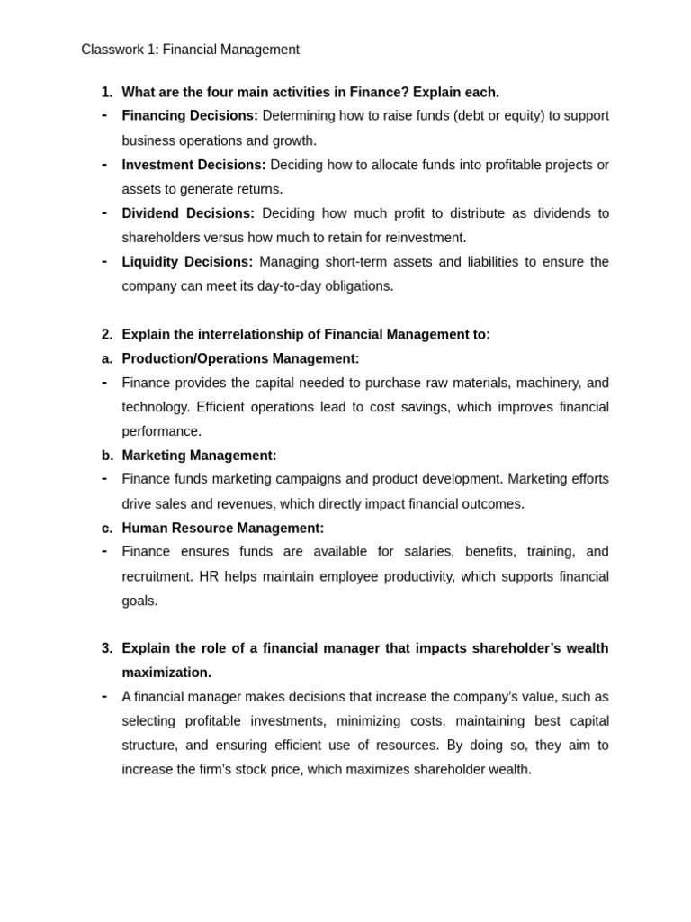 Classwork 1 FinMan (Almirante) | PDF