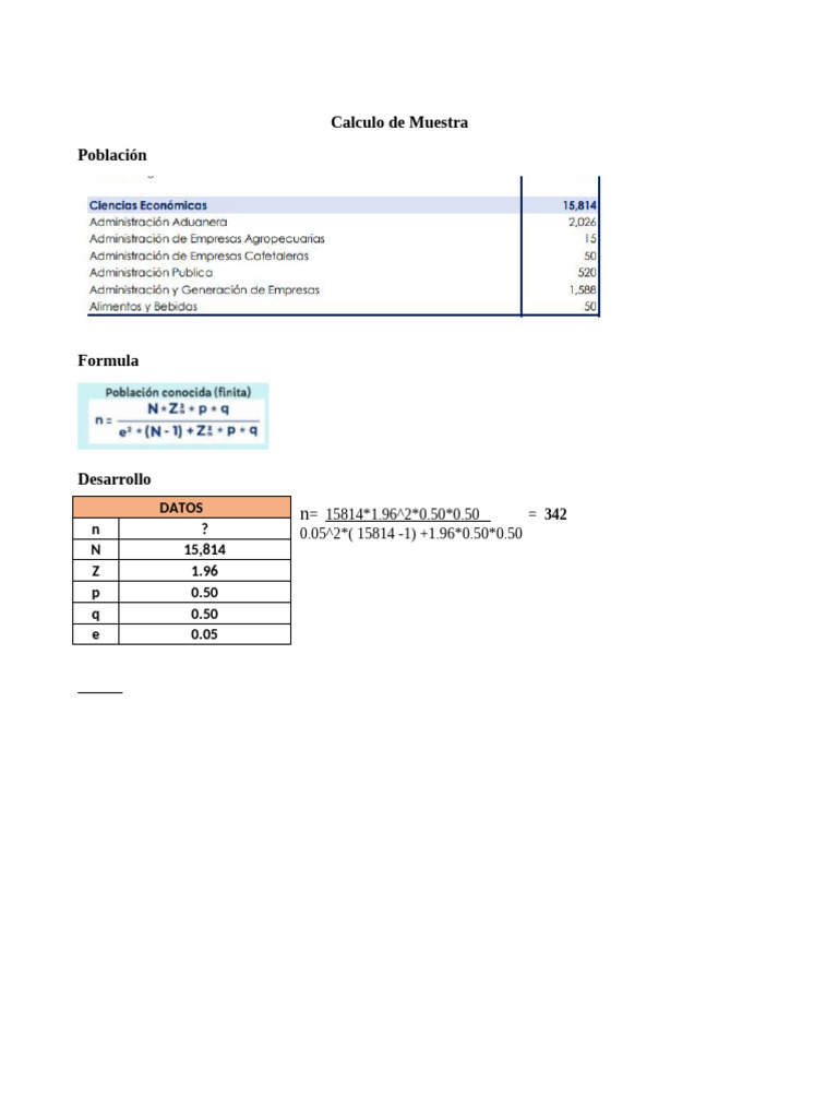 Cálculo De Muestra Fórmulas Y Datos Pdf