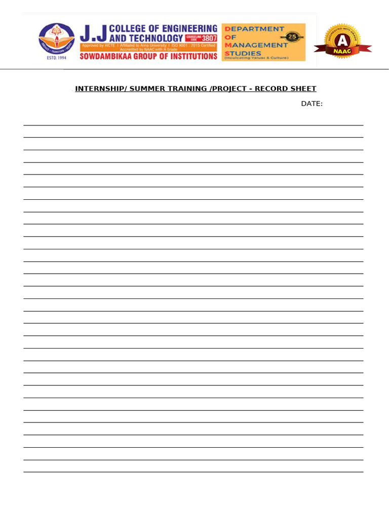 Internship Record Sheet | PDF