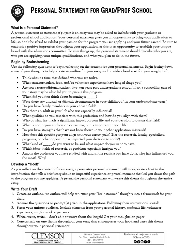 Personal Statement For Graduate School With Competencies | PDF | Essays ...