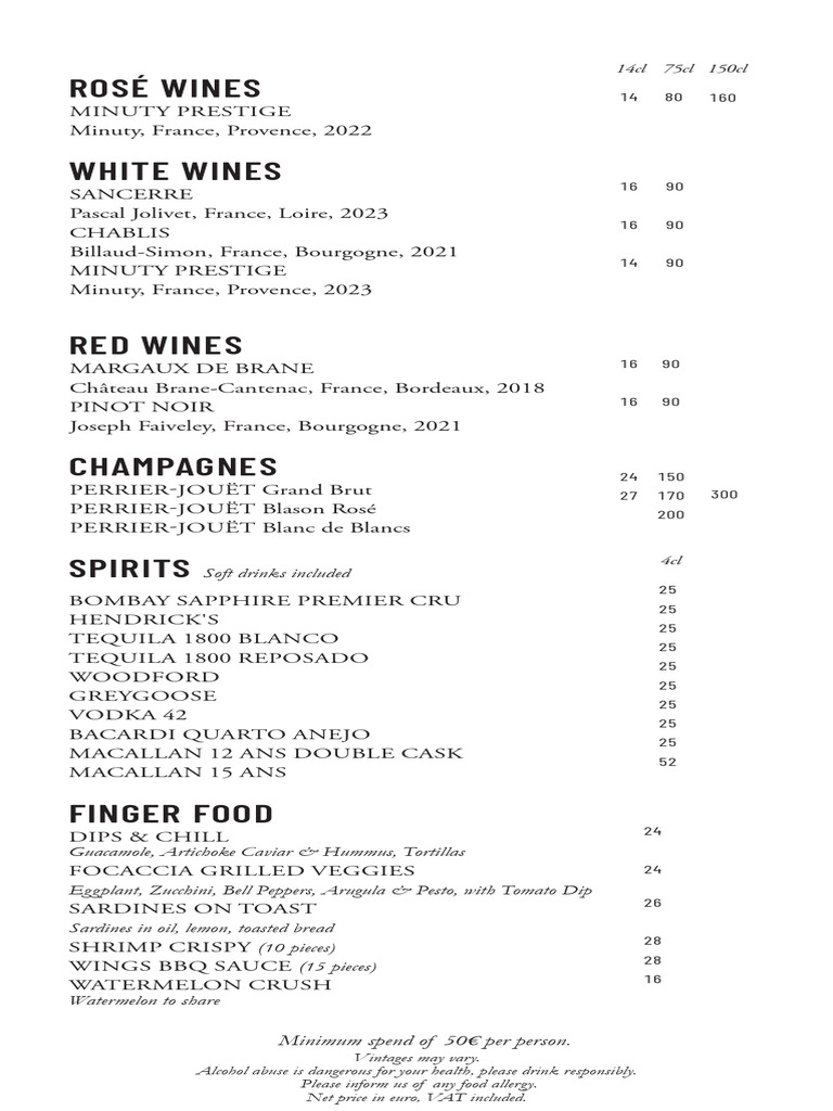 Sequoia Menu - 2025 ENG | PDF | Champagne | Drink