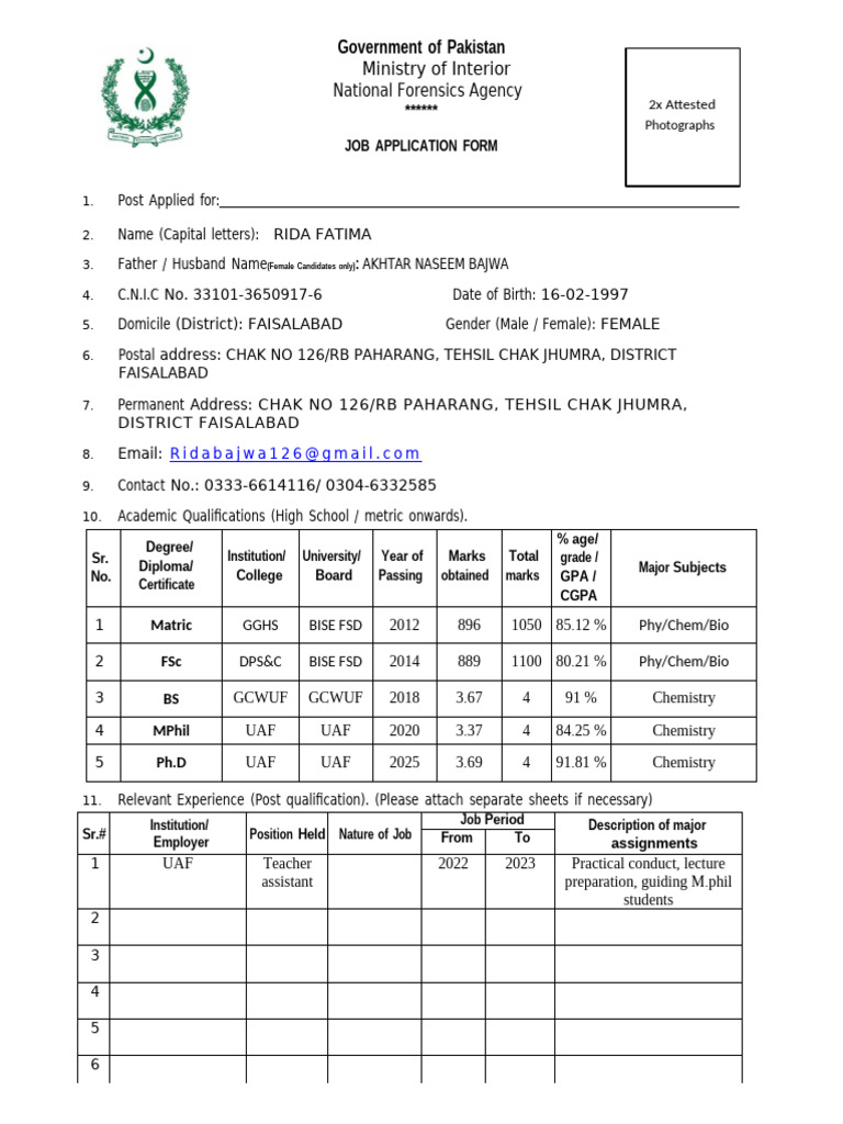 Physicist Job Application Form | PDF | Computational Chemistry ...