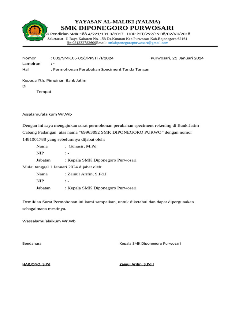 Permohonan Pergantian Bank Jatim | PDF