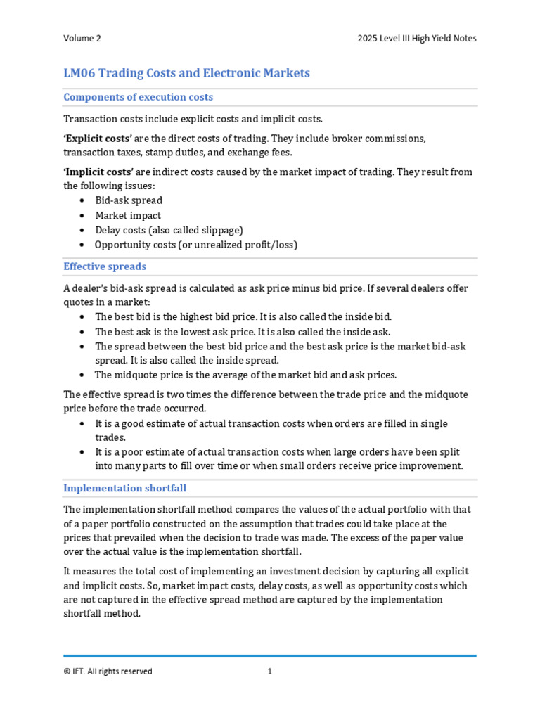LM06 Trading Costs and Electronic Markets HY Notes | PDF | Algorithmic ...