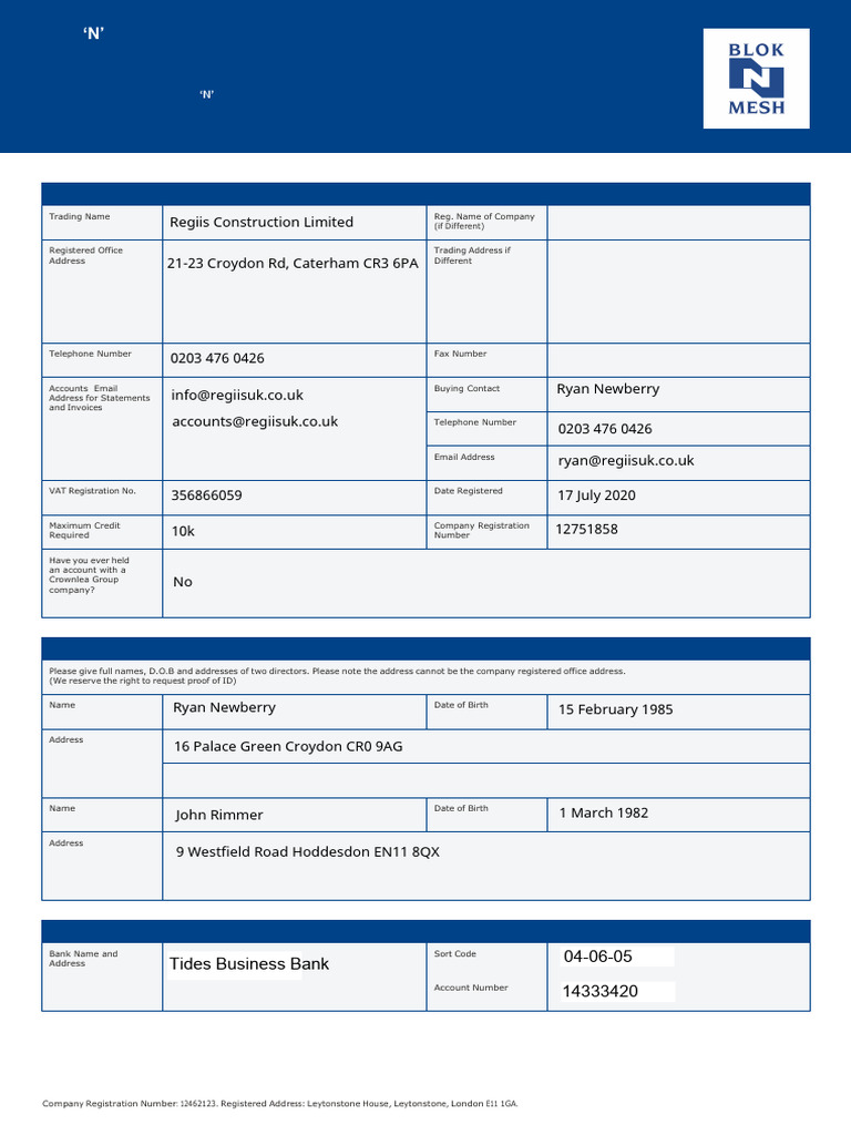 BNM Global - Account Application Form - Updated With Director Details ...