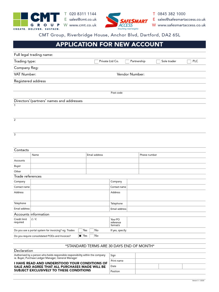 CMT New Account Form v3 Interactive Regiis Holdings | PDF | Breach Of ...