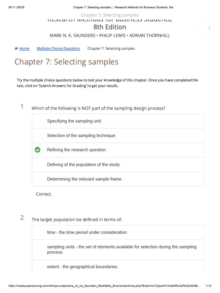 Chapter 7 - Selecting Samples - , Research Methods For Business ...
