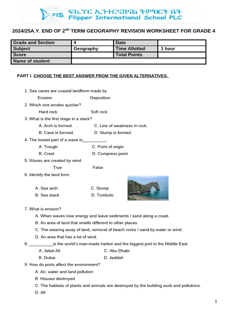 Year 4 Geography Revision Worksheet | PDF | Coast | Port