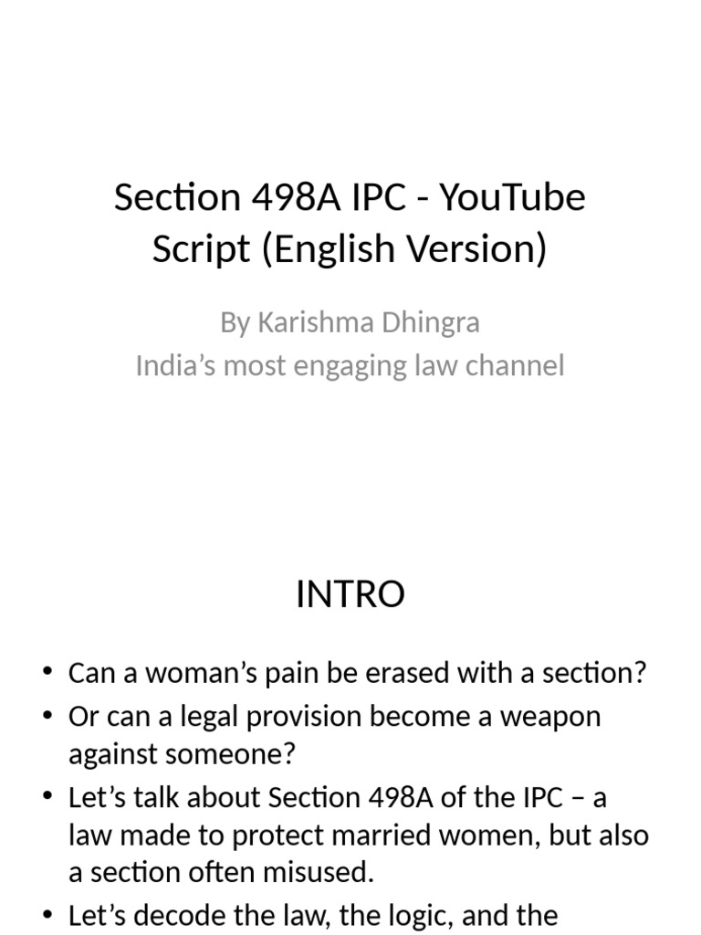 Section 498A IPC YouTube Script | PDF