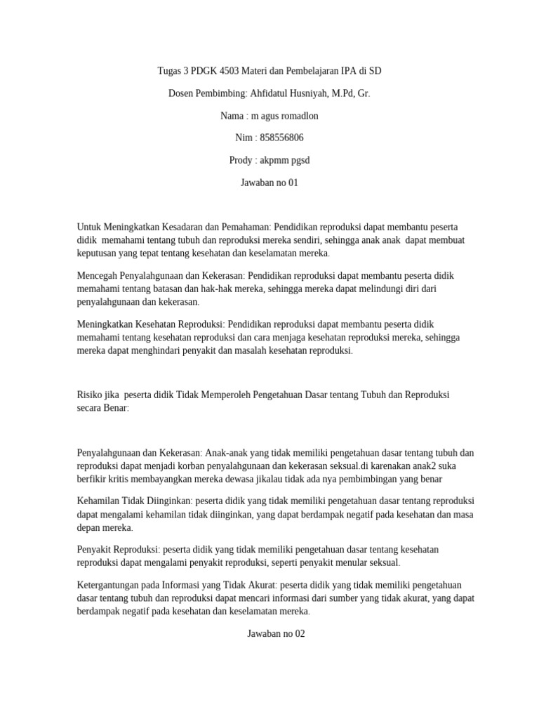 Tugas 3 PDGK 4503 Materi Dan Pembelajaran IPA Di SD | PDF