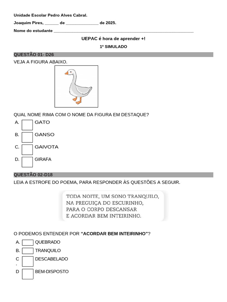 1º Simulado LP 2025 | PDF