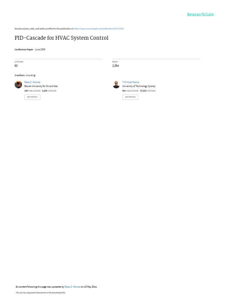 PID CascadeforHVACSystemControl | PDF | Thermostat | Air Conditioning