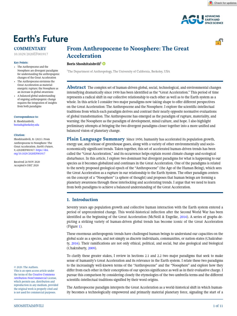 Earth S Future - 2020 - Shoshitaishvili - From Anthropocene To ...