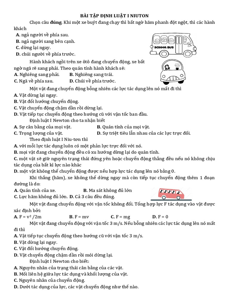BÀI TẬP ĐỊNH LUẬT NIUTON | PDF