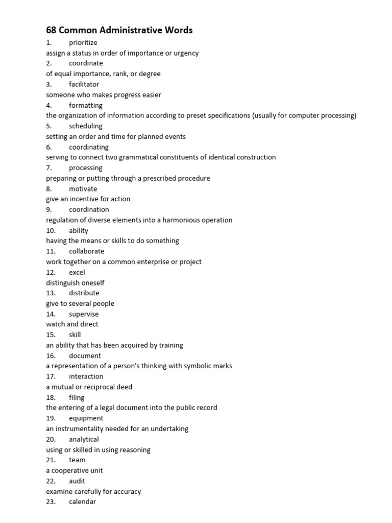 68 Common Administrative Words | PDF | Communication | Cognition