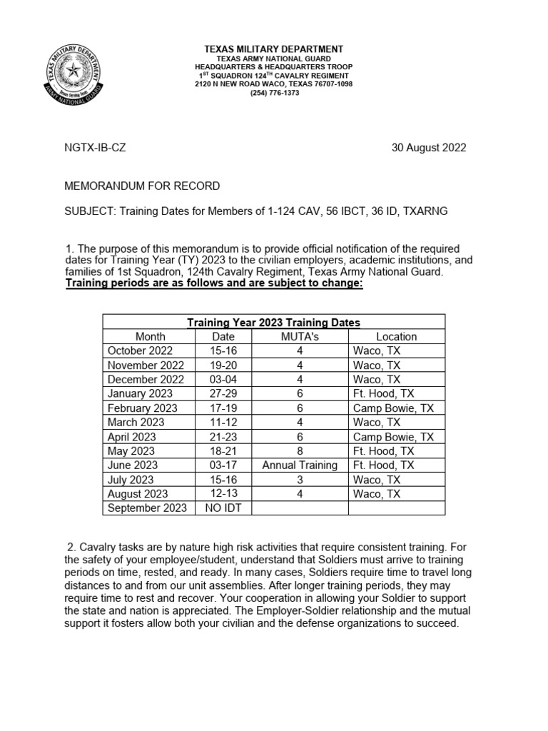 1-124 CAV Training Schedule 2023 | PDF | Military Organization ...