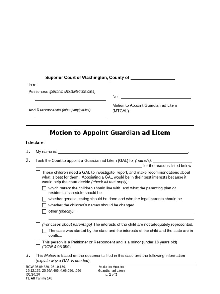 Motion to Appoint Guardian ad Litem | PDF | Parent | Legal Guardian