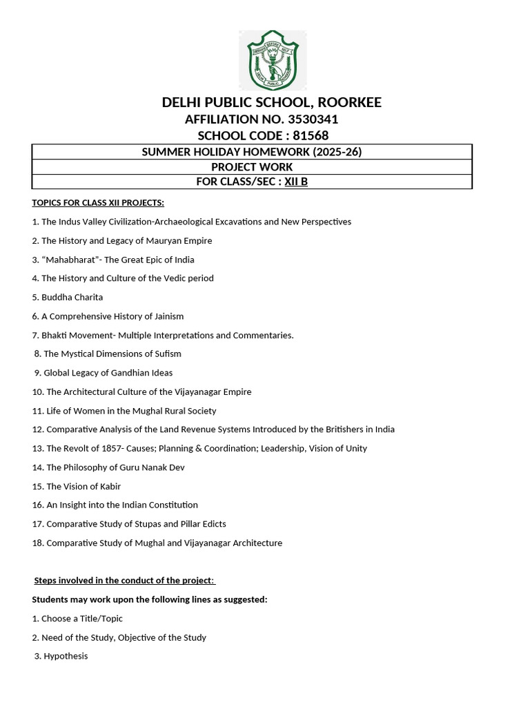 Class 12 History Project Topics 2025-26 | PDF
