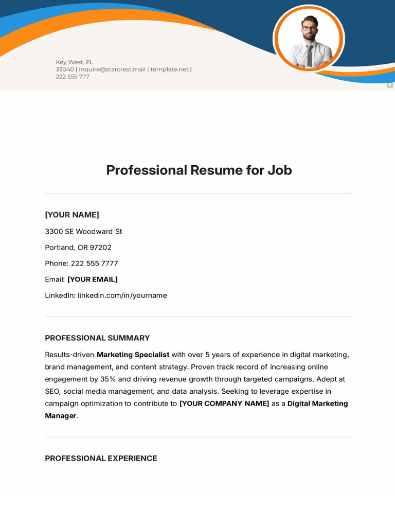 Professional Resume Template For Job | PDF