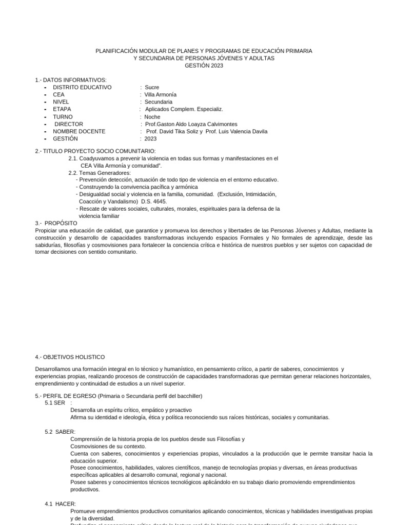 Esquema Planific. Modular ACTUAL Tec. Humanis) (Recuperado Automáticamente) | PDF | Evaluación ...