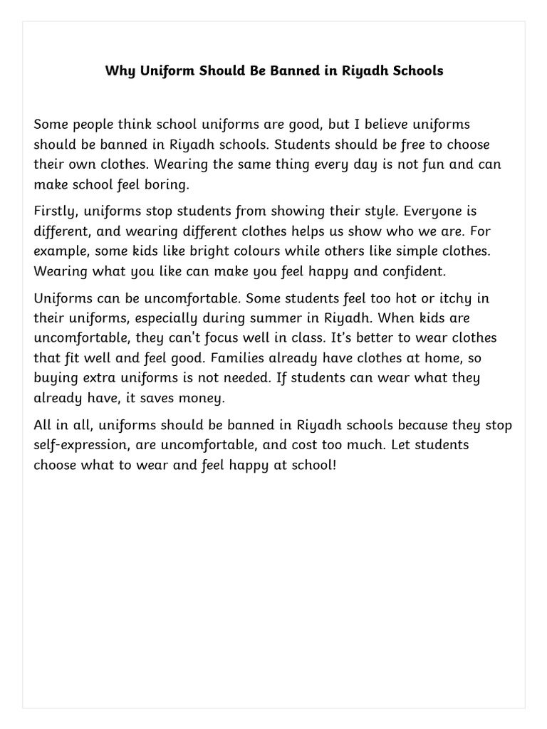 Why Uniform Should Be Banned in Riyadh Schools | PDF