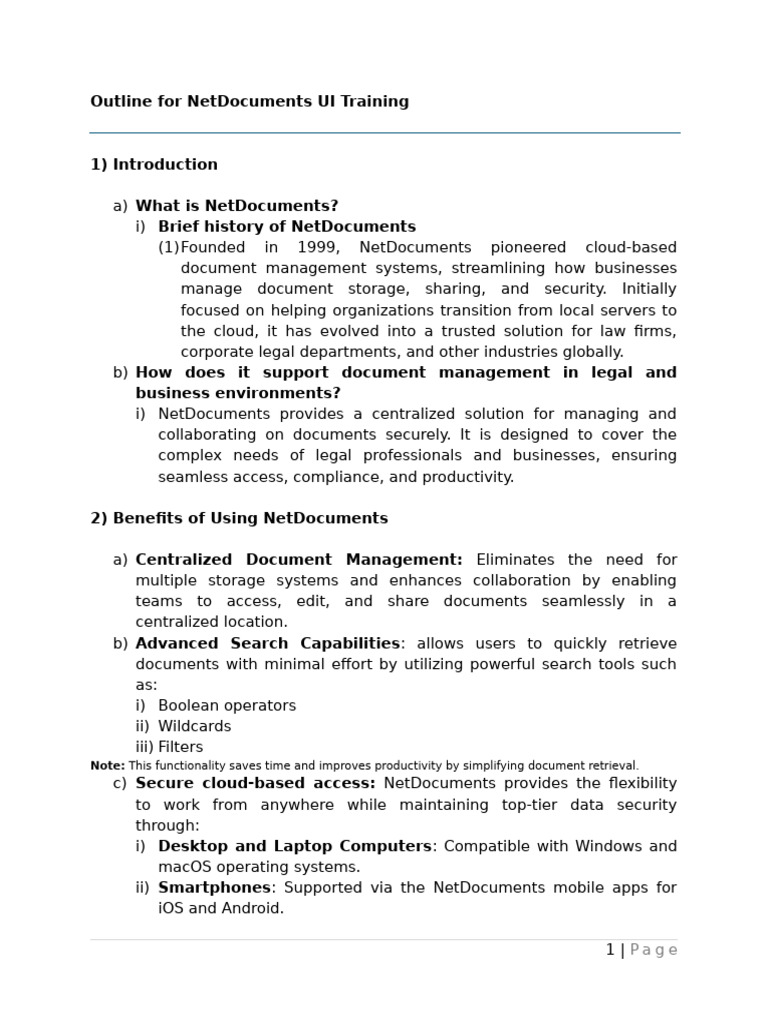 Outline For NetDocuments UI Training | PDF | Cloud Computing | World Wide Web