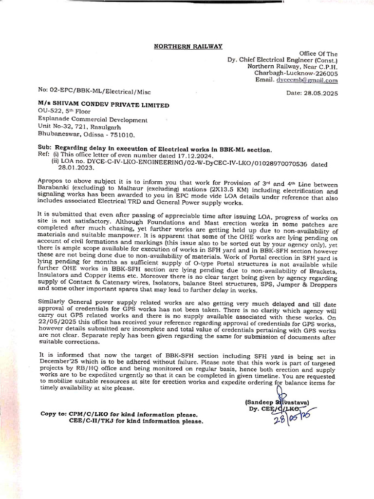 Regarding Delay in Execution of Work BBK ML Section | PDF