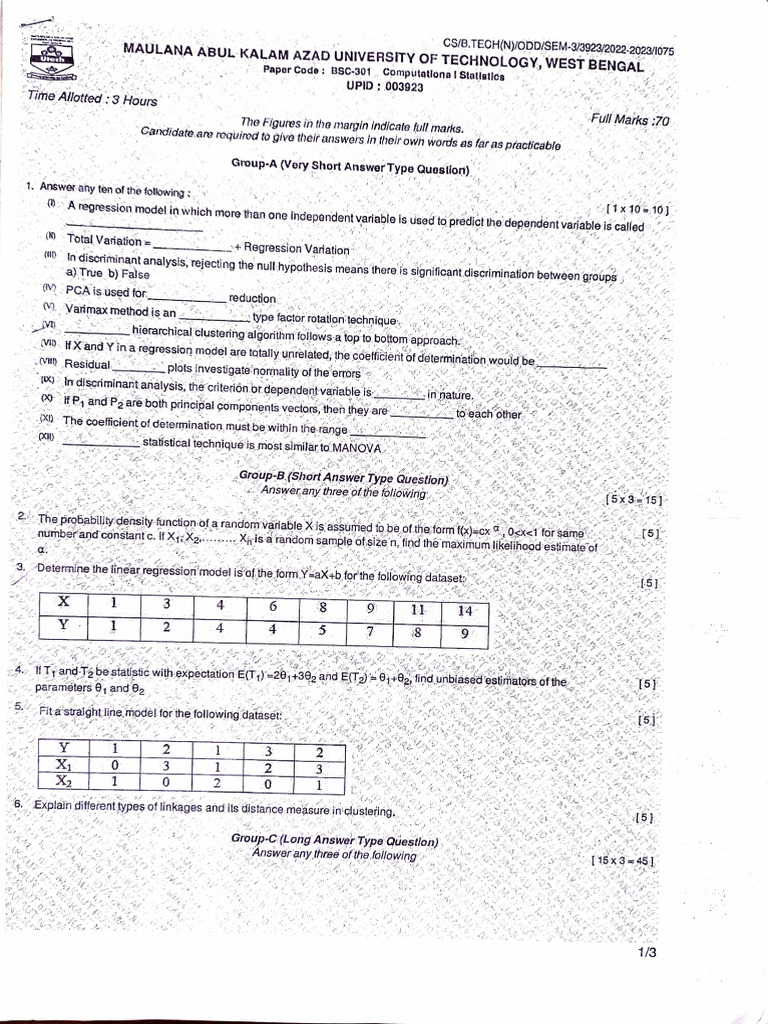 Computational Statistics - 3rd Sem-1 | PDF | Statistics | Regression ...